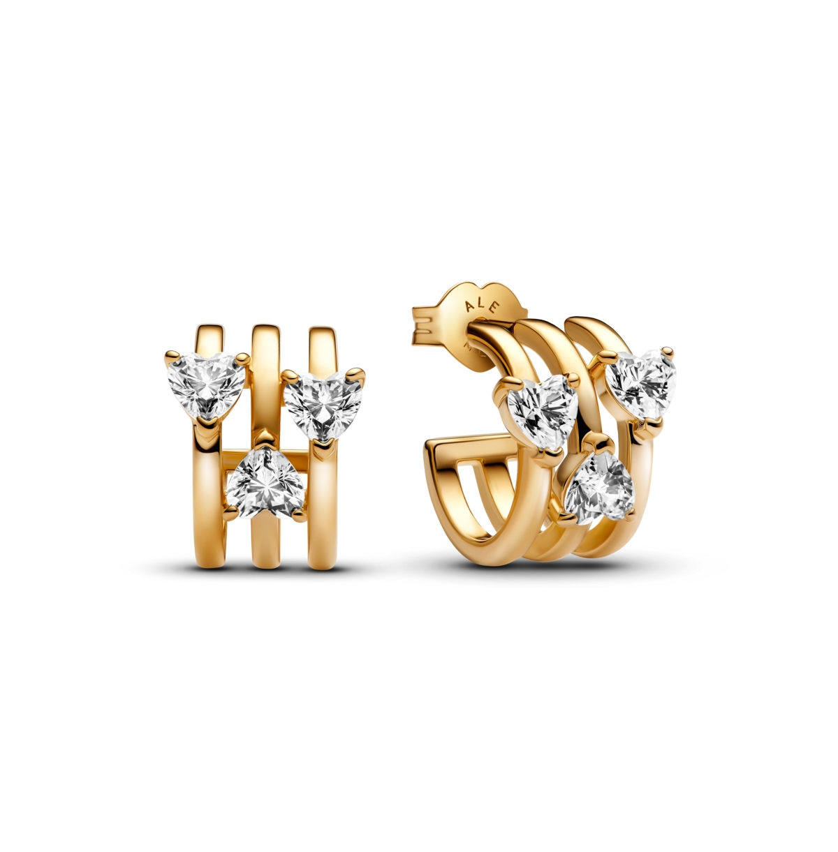 Click here for Pandora 14K Gold Plated Triple Heart Hoop Earrings... prices