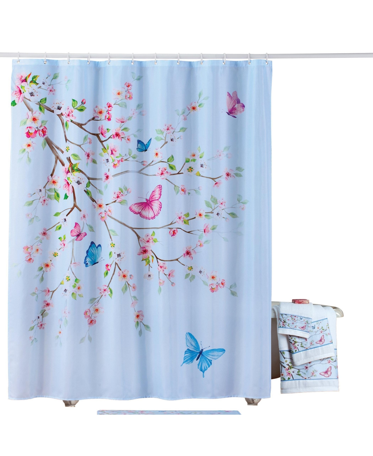 Click here for Blossom Butterfly Colorful Shower Curtain - Blue prices