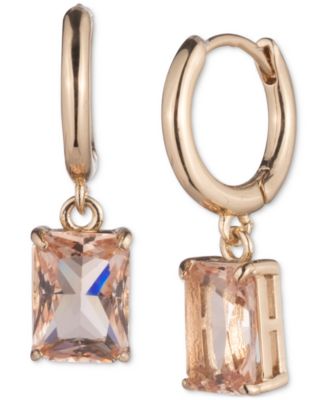 Lauren Ralph Lauren Gold-Tone Stone Drop Huggie Hoop Earrings - Macy's