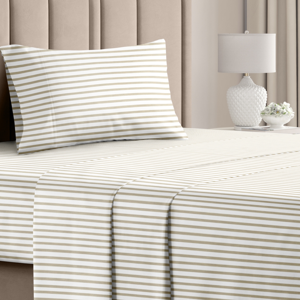 Click here for 3 Piece Microfiber Sheet Set - Twin - Beige stripe... prices