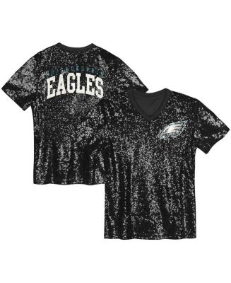 Outerstuff Big Girls Black Philadelphia Eagles Wordmark Sequin V-Neck Top - Macy's