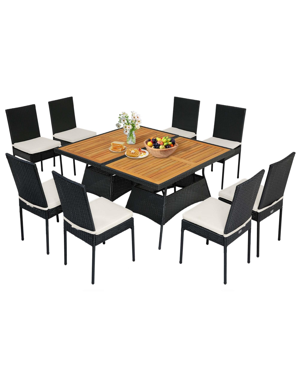 Click here for 10 Pcs Patio Rattan Dining Set Rectangular Wood To... prices