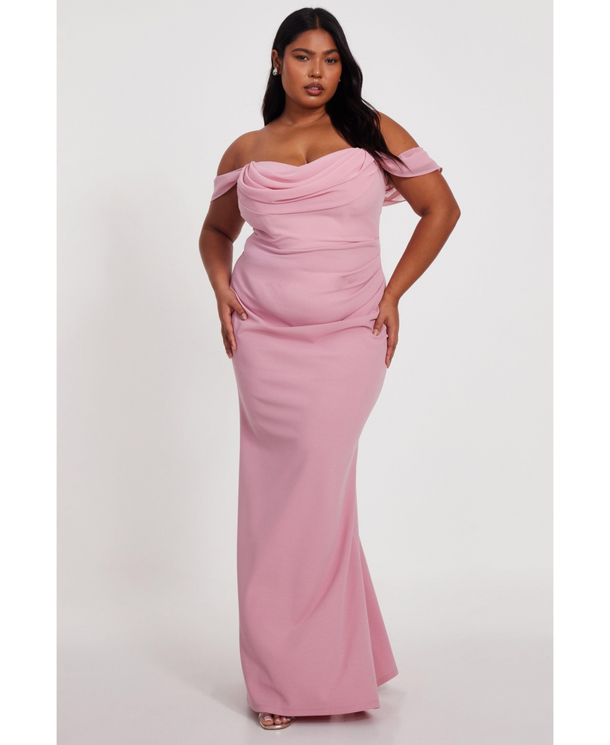 Click here for Quiz Plus Size Scuba Crepe/Chiffon Bardot Maxi Dre... prices