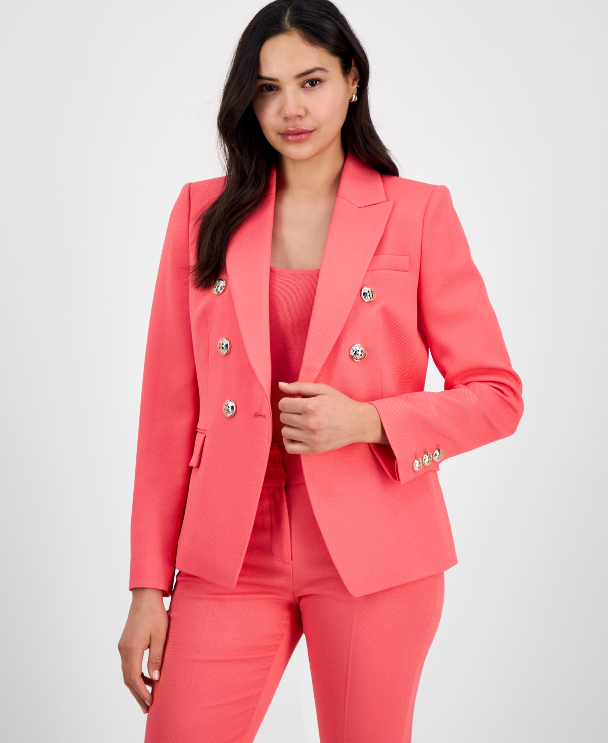 Click here for Tahari Asl Womens Twill Double-Breasted Blazer  Re... prices