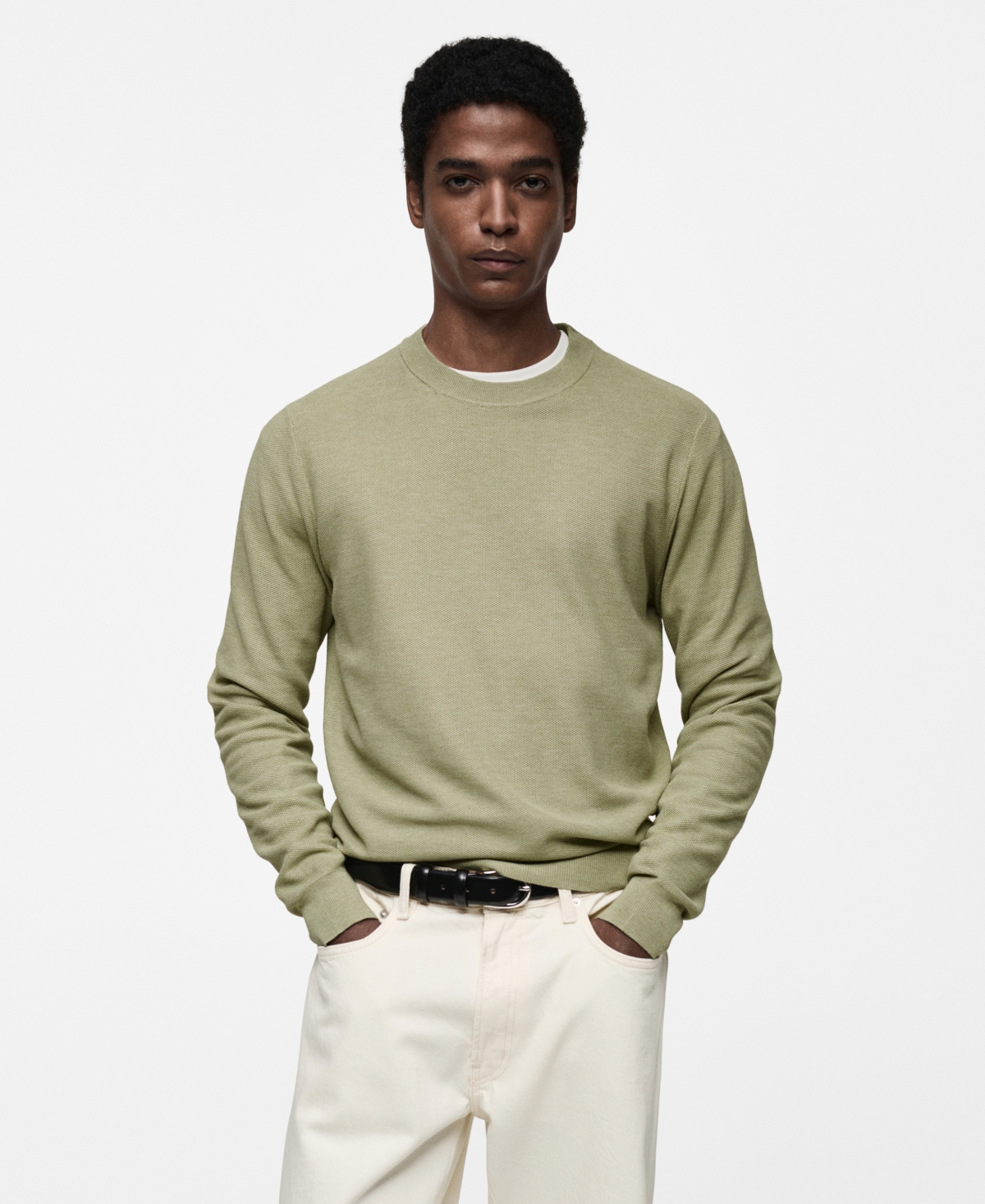 Click here for Mango Mens Slim-Fit Micro-structured Knit Sweater... prices