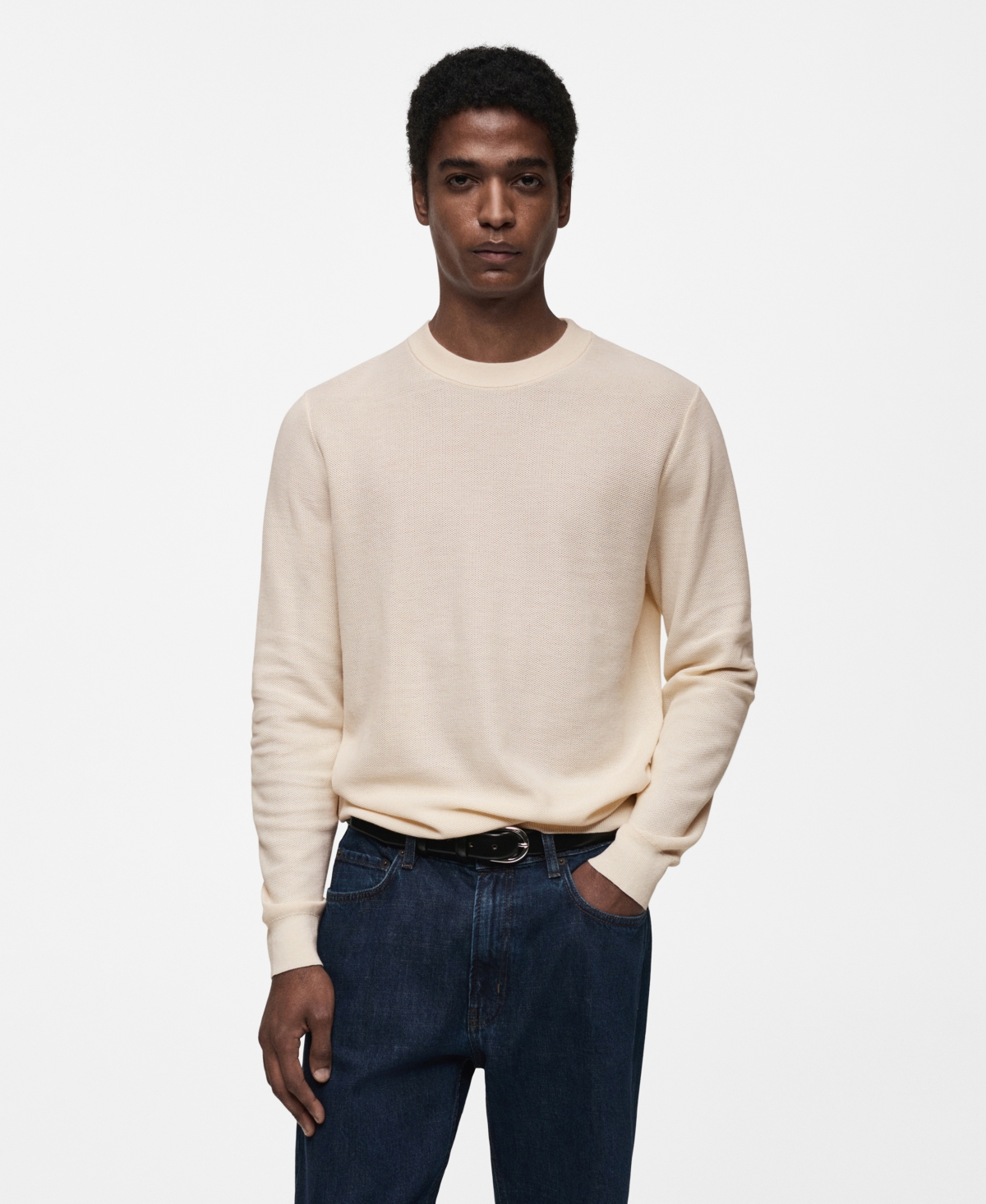 Click here for Mango Mens Slim-Fit Micro-structured Knit Sweater... prices