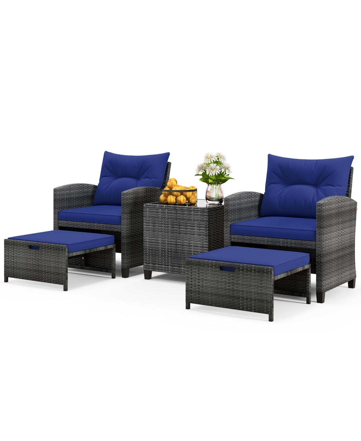 Click here for 5-Piece Outdoor Rattan Furniture Set with 2 Ottoma... prices