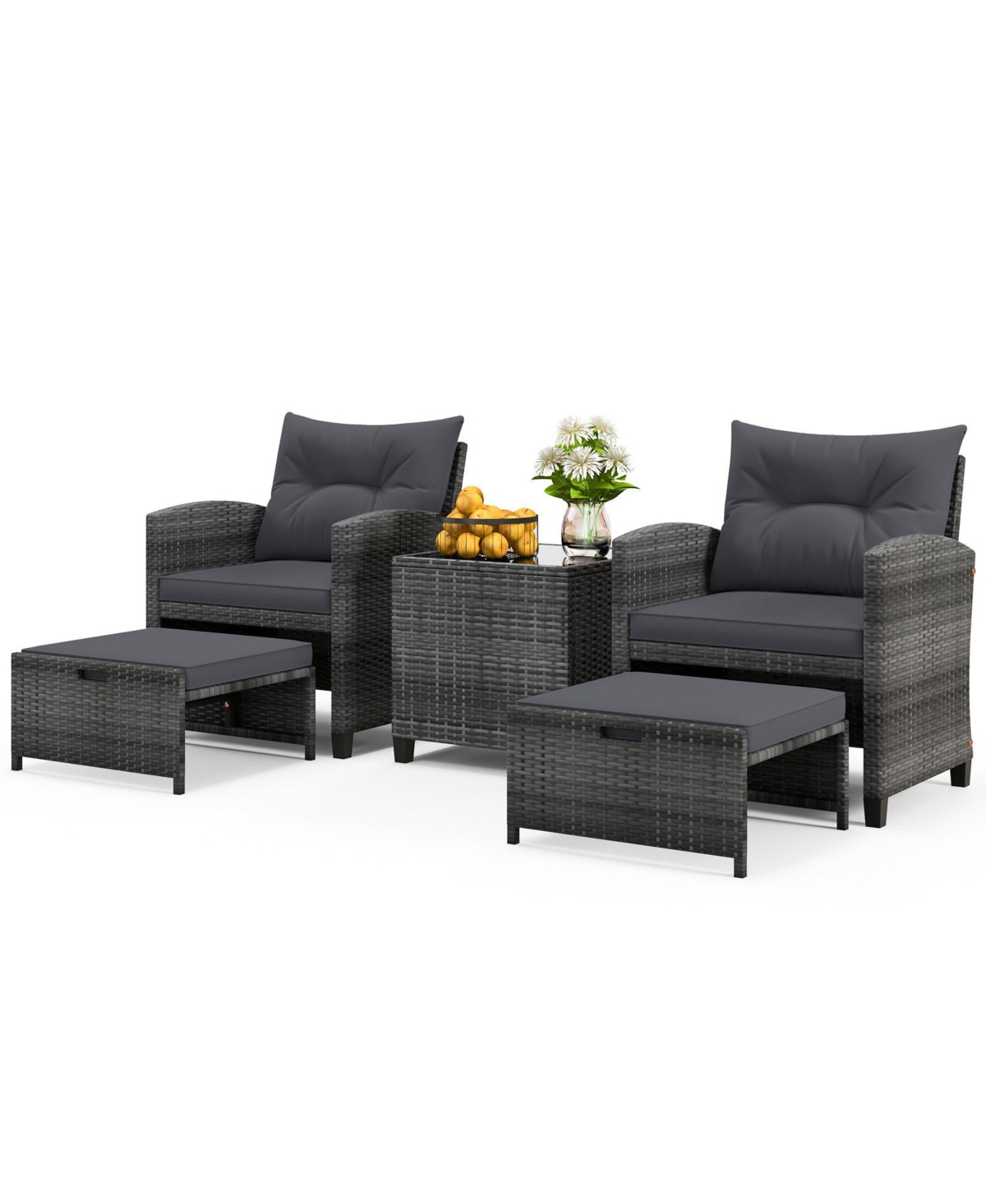 Click here for 5-Piece Outdoor Rattan Furniture Set with 2 Ottoma... prices