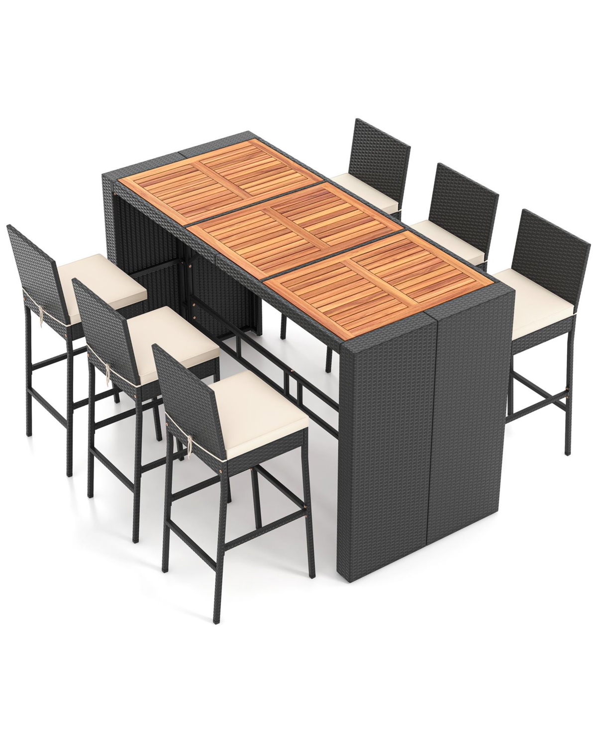 Click here for 7 Pieces Patio Rattan Bar Set with Seat Cushions f... prices