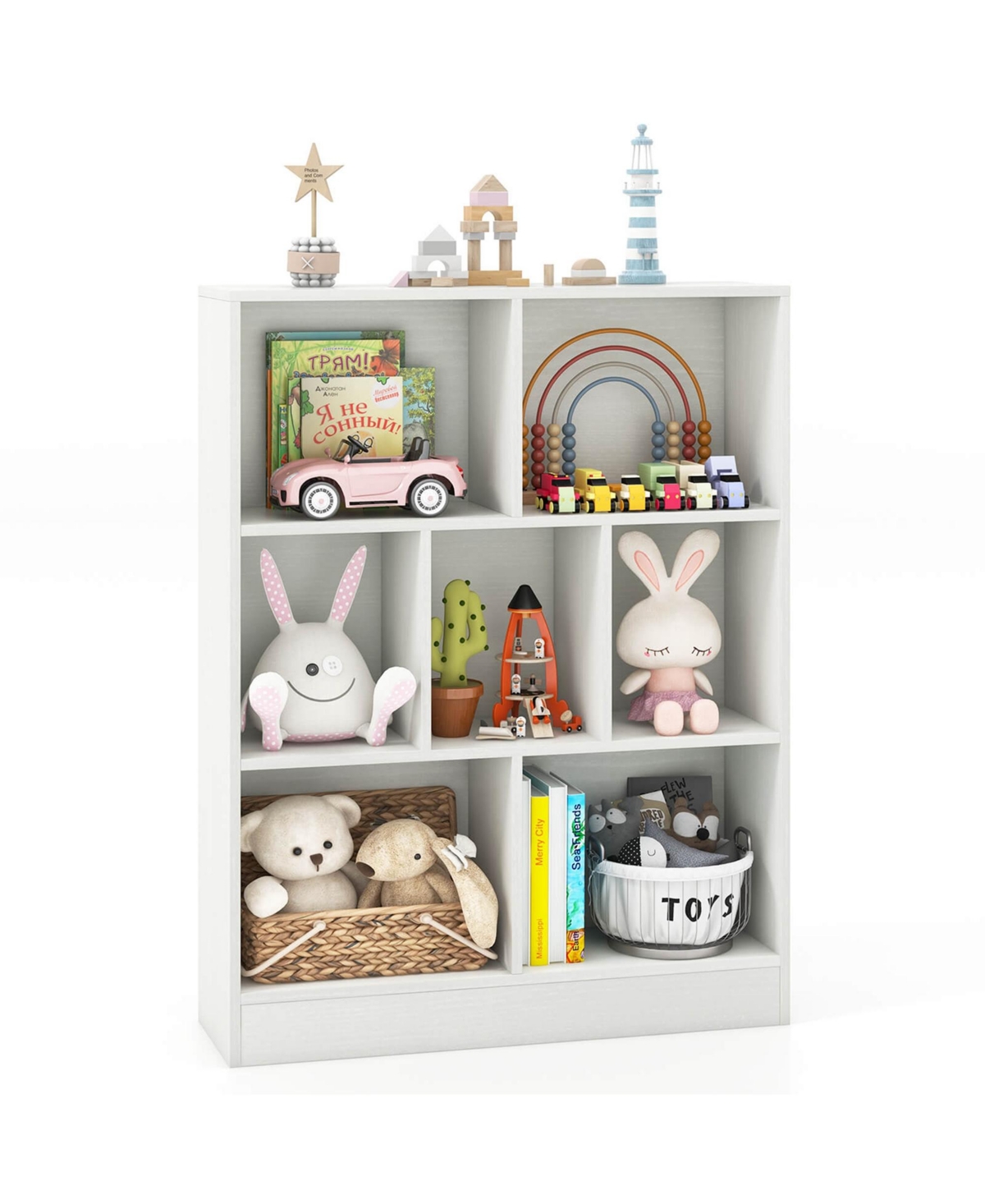 Click here for 7-Cube Bookcase for Kids 41 Wooden Toy Storage Org... prices