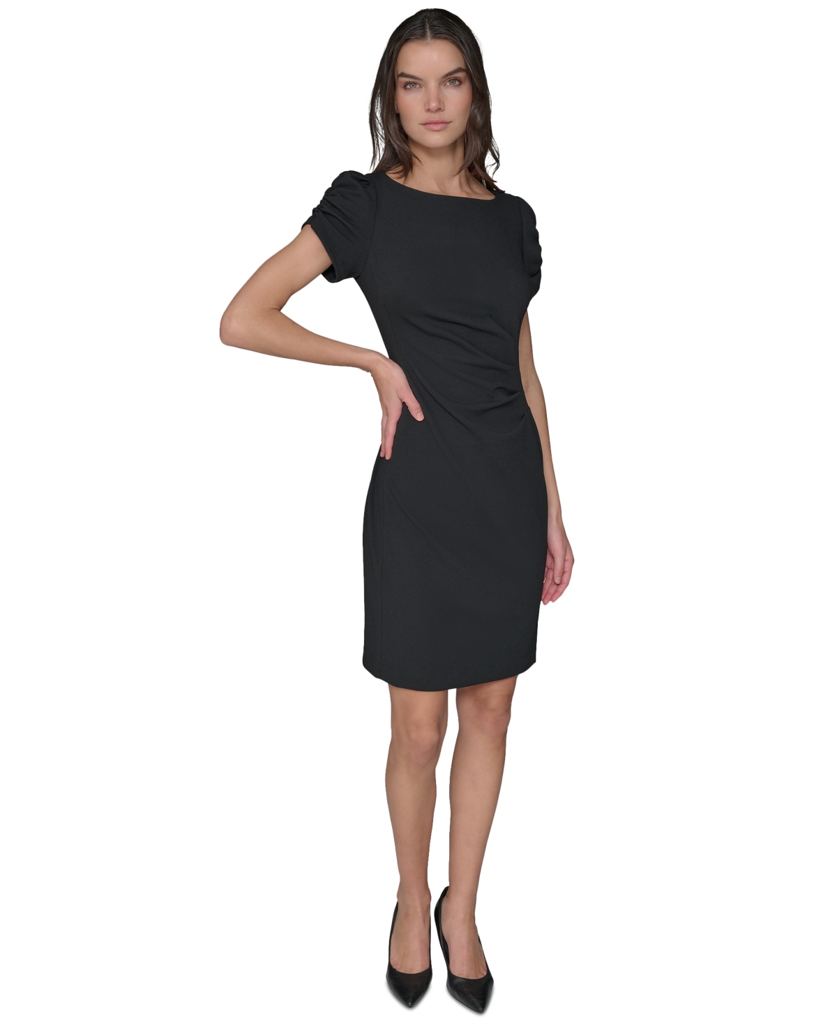 Karl Lagerfeld Paris Womens Pleated-Waist Sheath Dress - Black