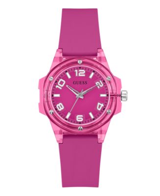 GUESS Women's Analog Pink Silicone Watch, 34mm - Macy's