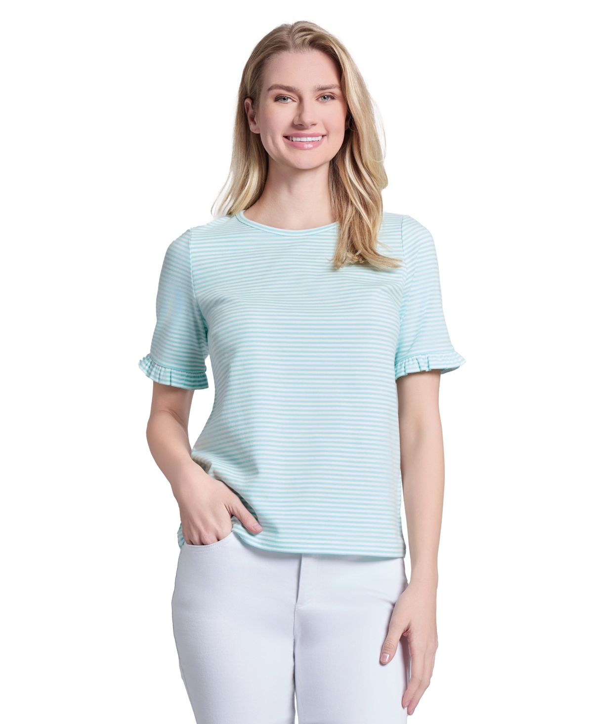 Click here for Jones New York Womens Elbow Ruffle Sleeve Crew Nec... prices