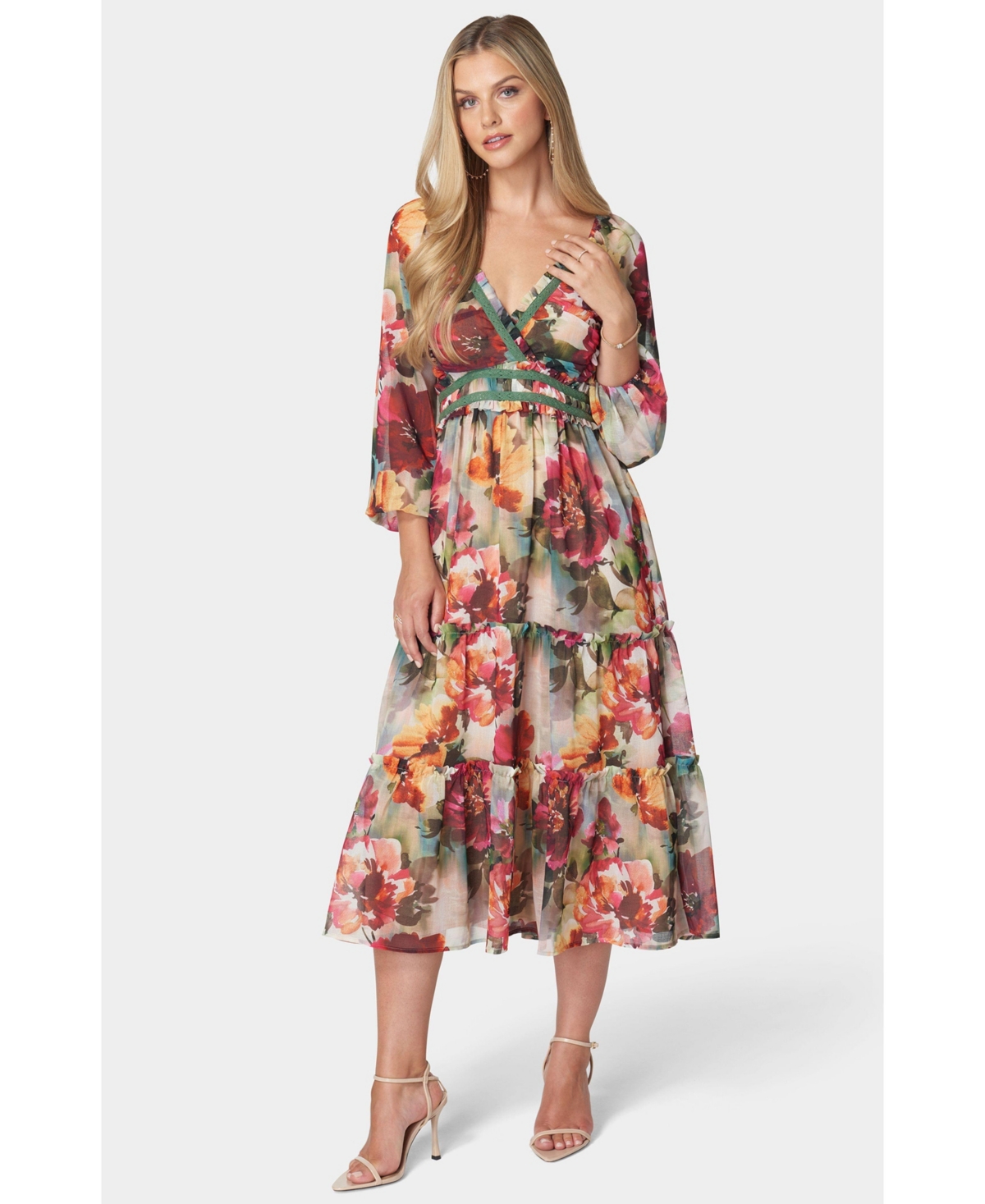 Click here for Bebe Womens Lace Up Back Chiffon Midi Dress - Fall... prices