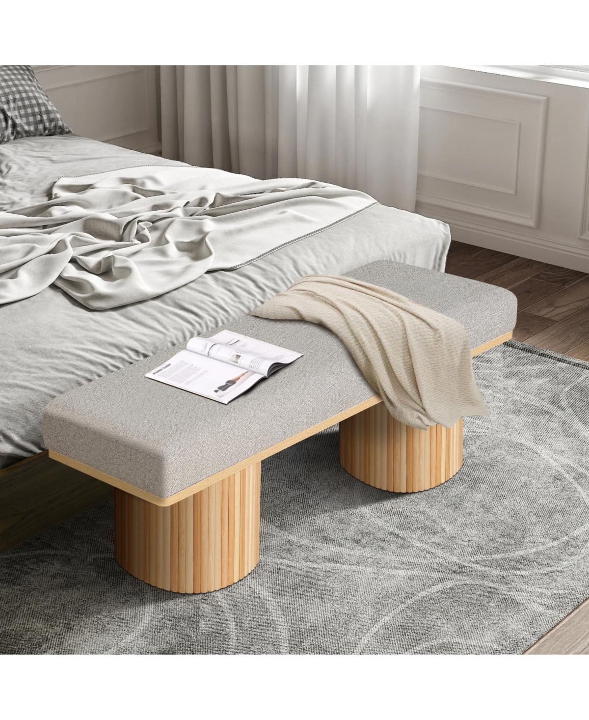 Click here for Streamdale Light Grey Boucle Upholstered Bench wit... prices