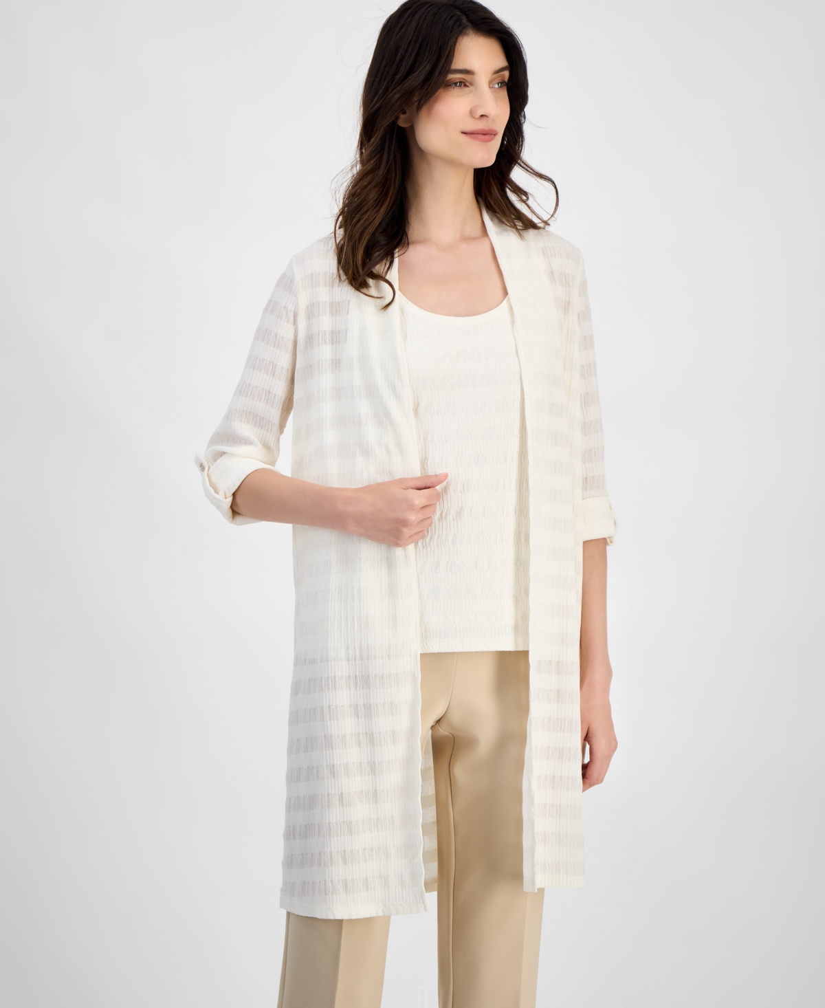 Click here for Anne Klein Womens Textured-Knit Open-Knit Roll-Tab... prices