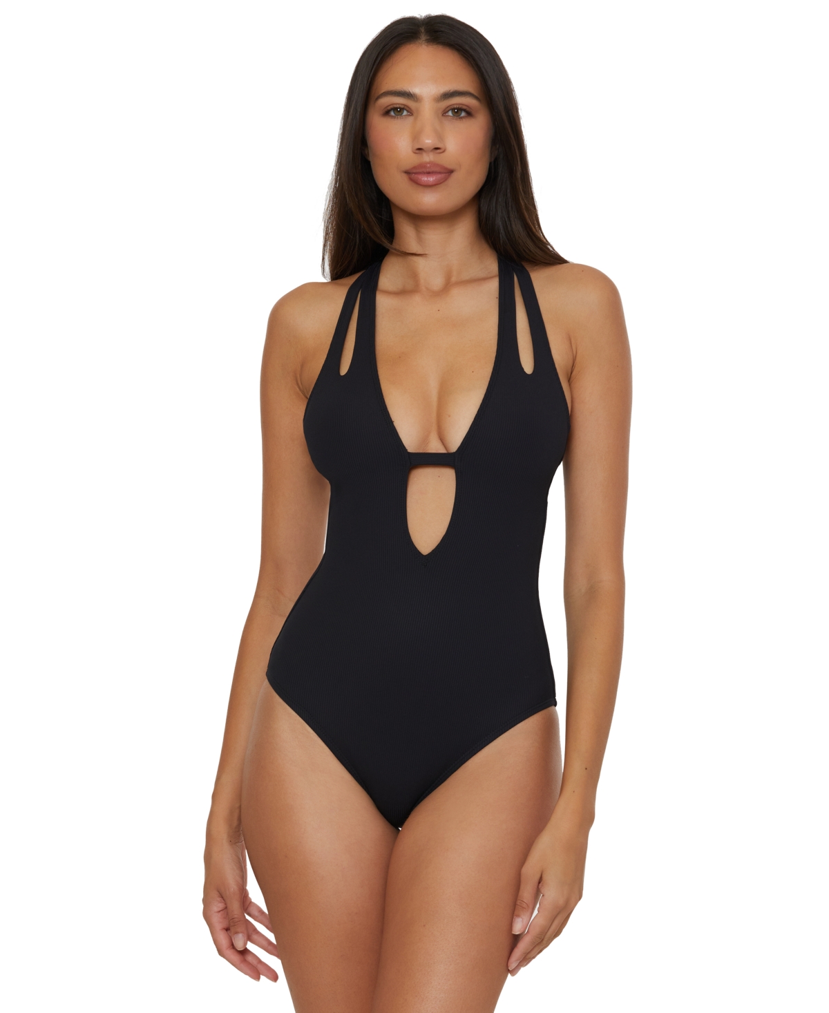 Click here for Becca Womens Modern Edge Textured Plunging-Neck Sw... prices