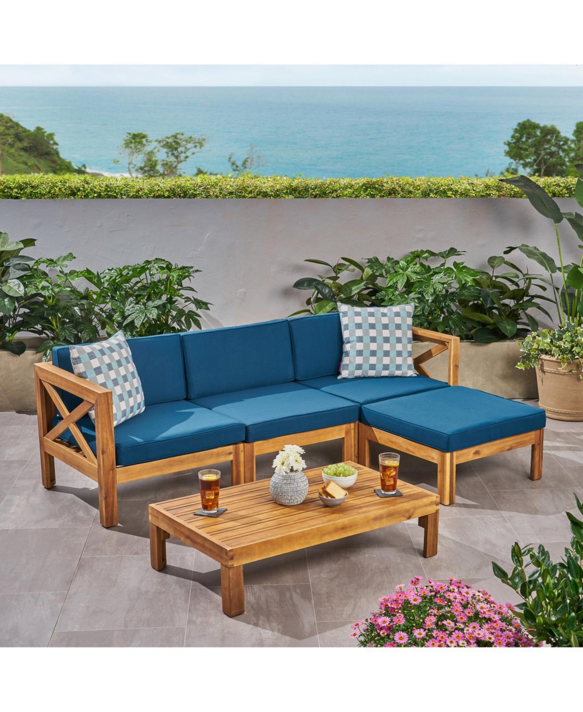 Click here for Streamdale Exotic Acacia Wood Sectional Sofa Set w... prices