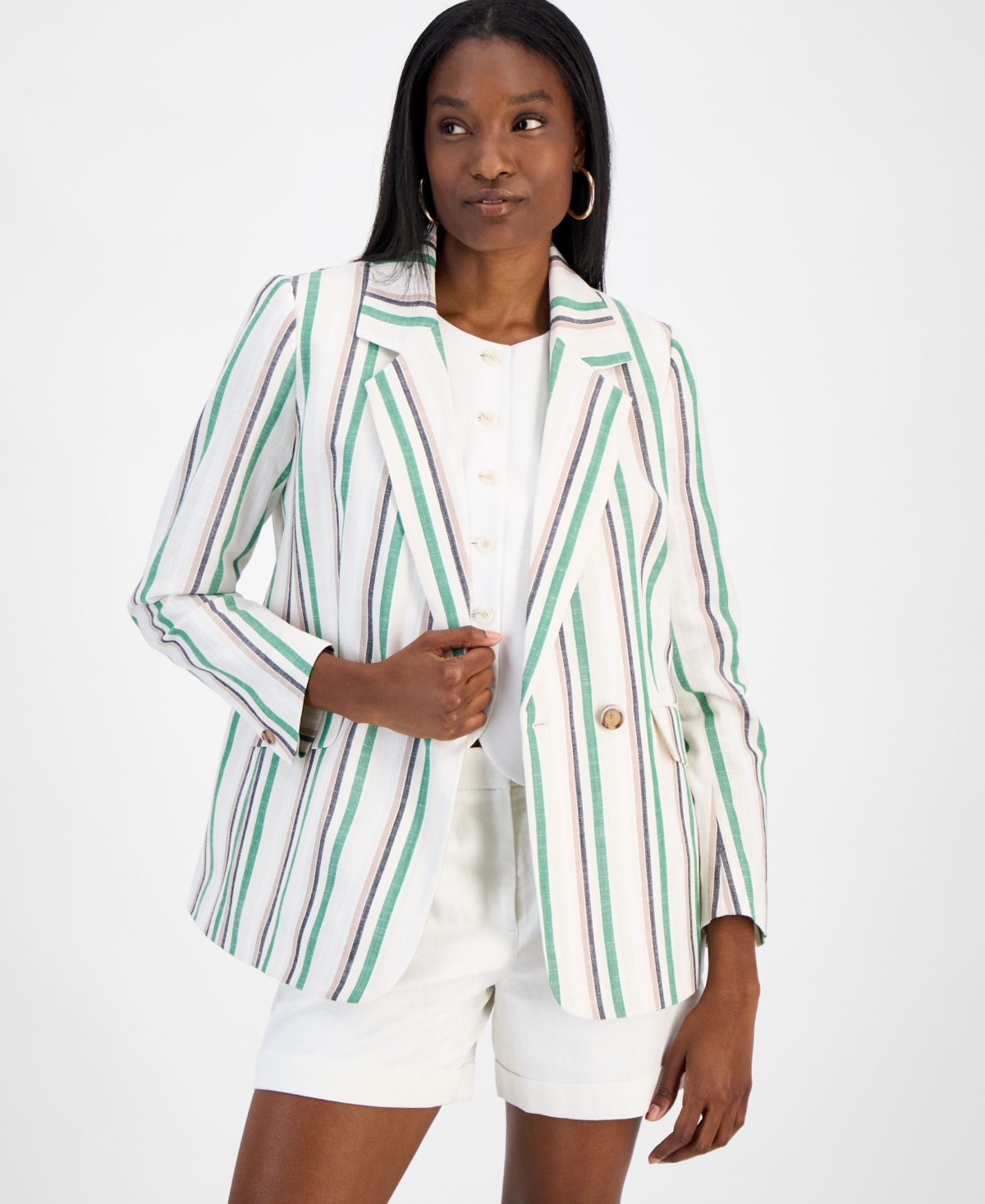 Click here for Bar Iii Womens Striped One-Button Blazer  Exclusiv... prices
