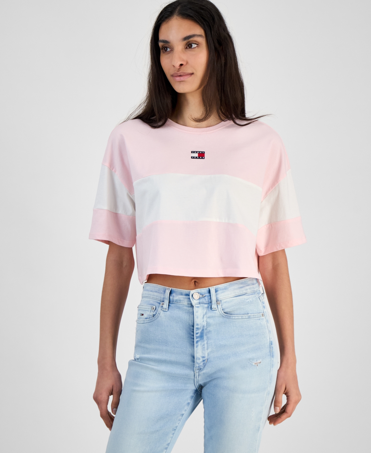 Click here for Tommy Jeans Womens Colorblock Cotton Crop T-Shirt... prices