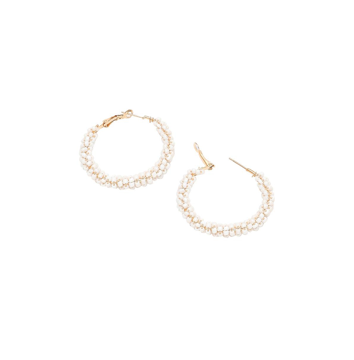 Click here for Beaded Hoop Earrings - White prices