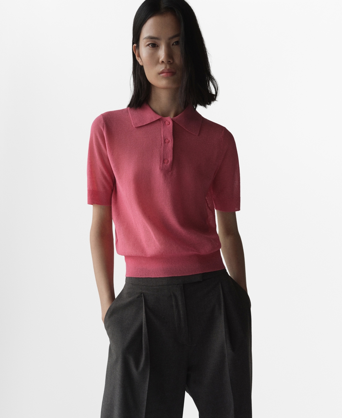 Click here for Mango Womens Knitted Polo-Neck Sweater - Fuchsia prices