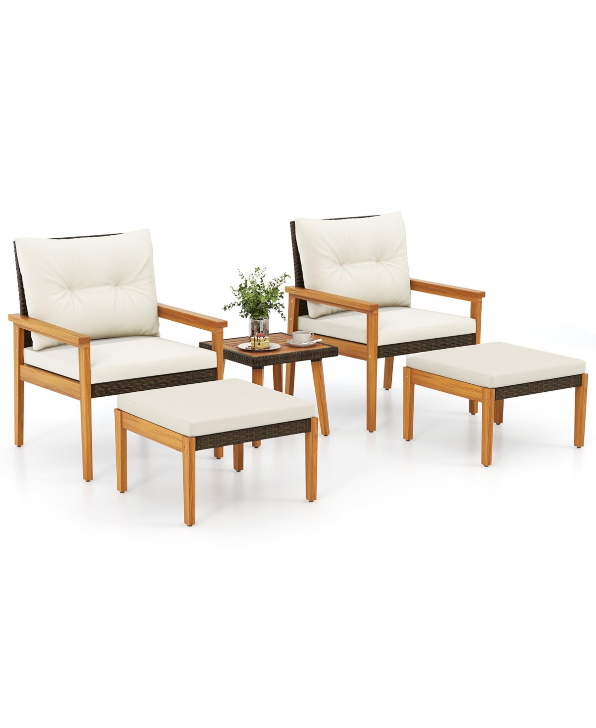 Click here for Gymax 5 Piece Rattan Furniture Set Wood Frame Chai... prices