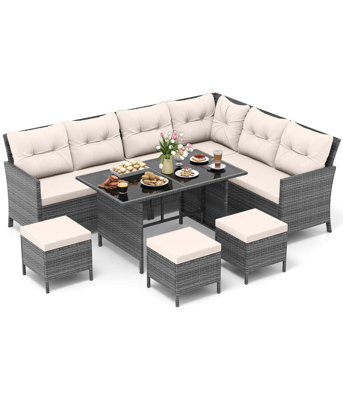 Click here for Gymax Set of 7 Dining Furniture Set Pe Rattan Sect... prices