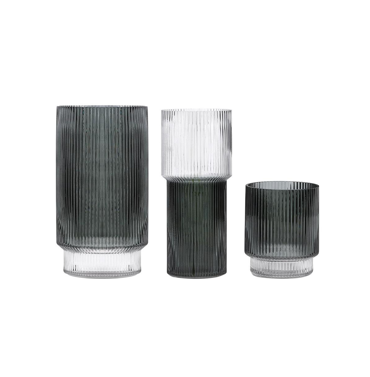 Click here for Zinc  Fluted Glass Vase Set 3 - Blue grey prices