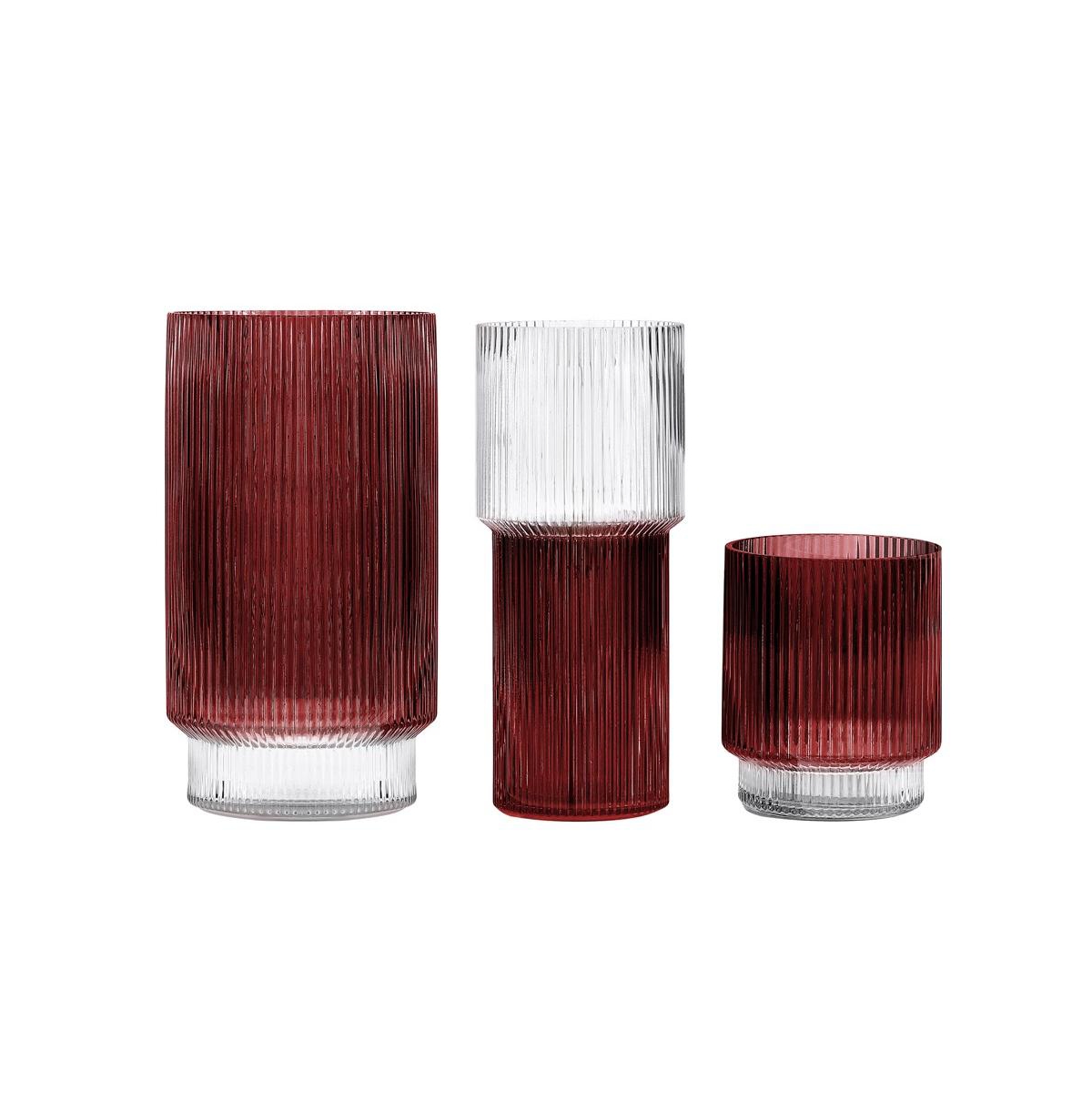 Click here for Zinc  Fluted Glass Vase Set 3 - Cranberry prices