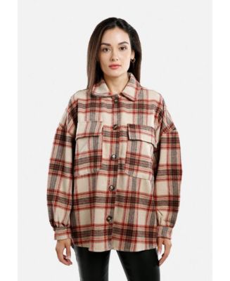 Long Sleeves Oversized Checkered Shacket - Macy's
