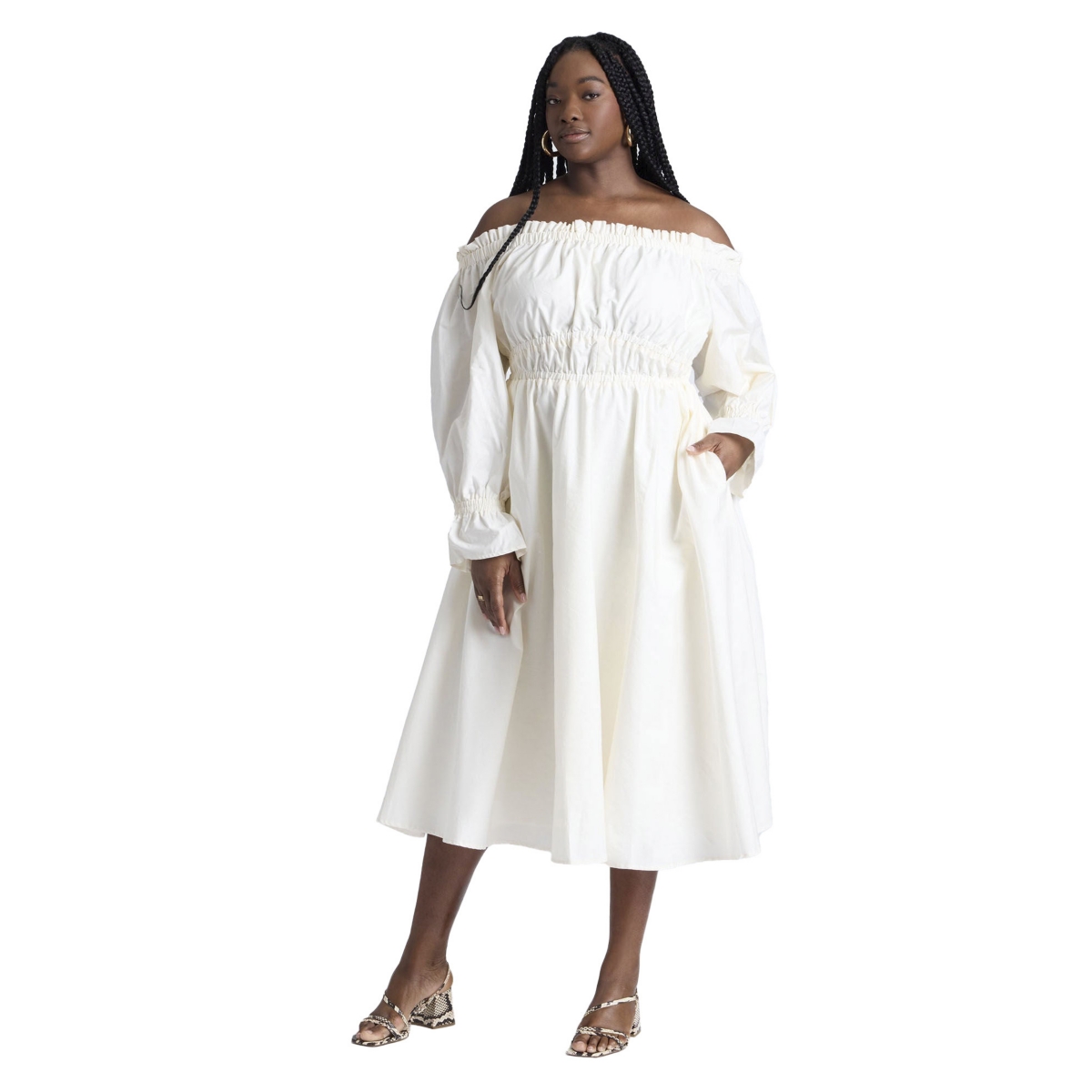 Click here for Eloquii Womens Off The Shoulder Ruffle Maxi Dress... prices