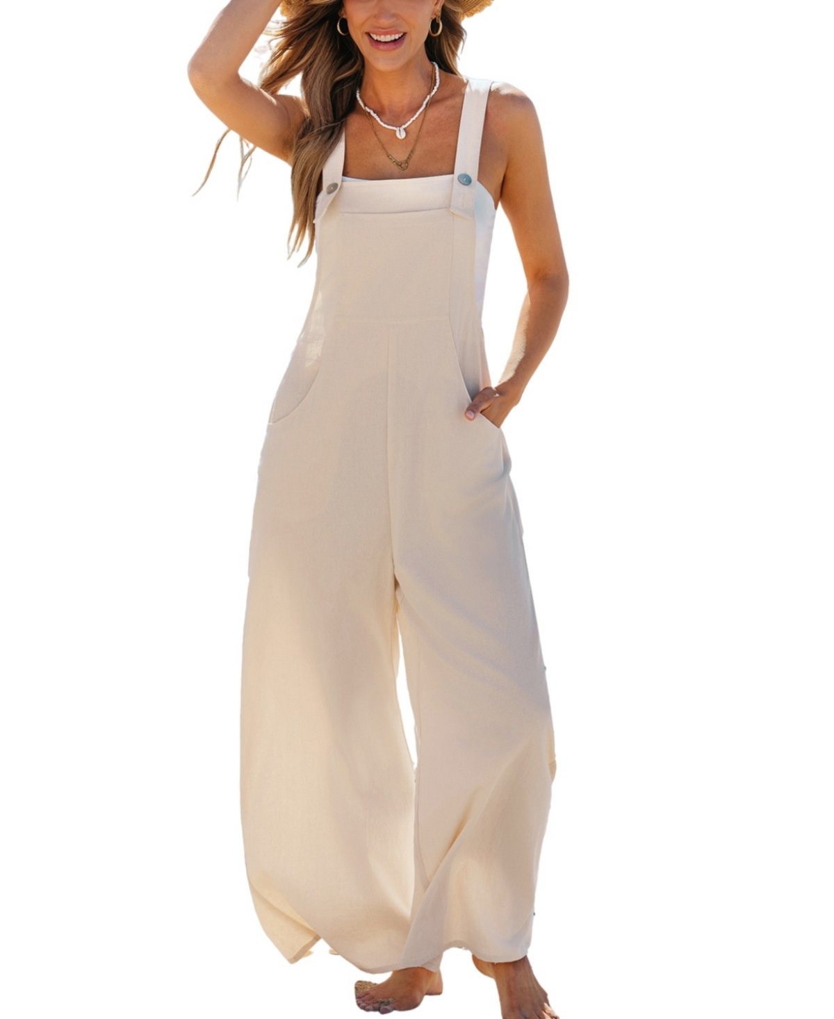 Click here for Cupshe Womens Daisy Chain Wide Leg Jumpsuit - Beig... prices