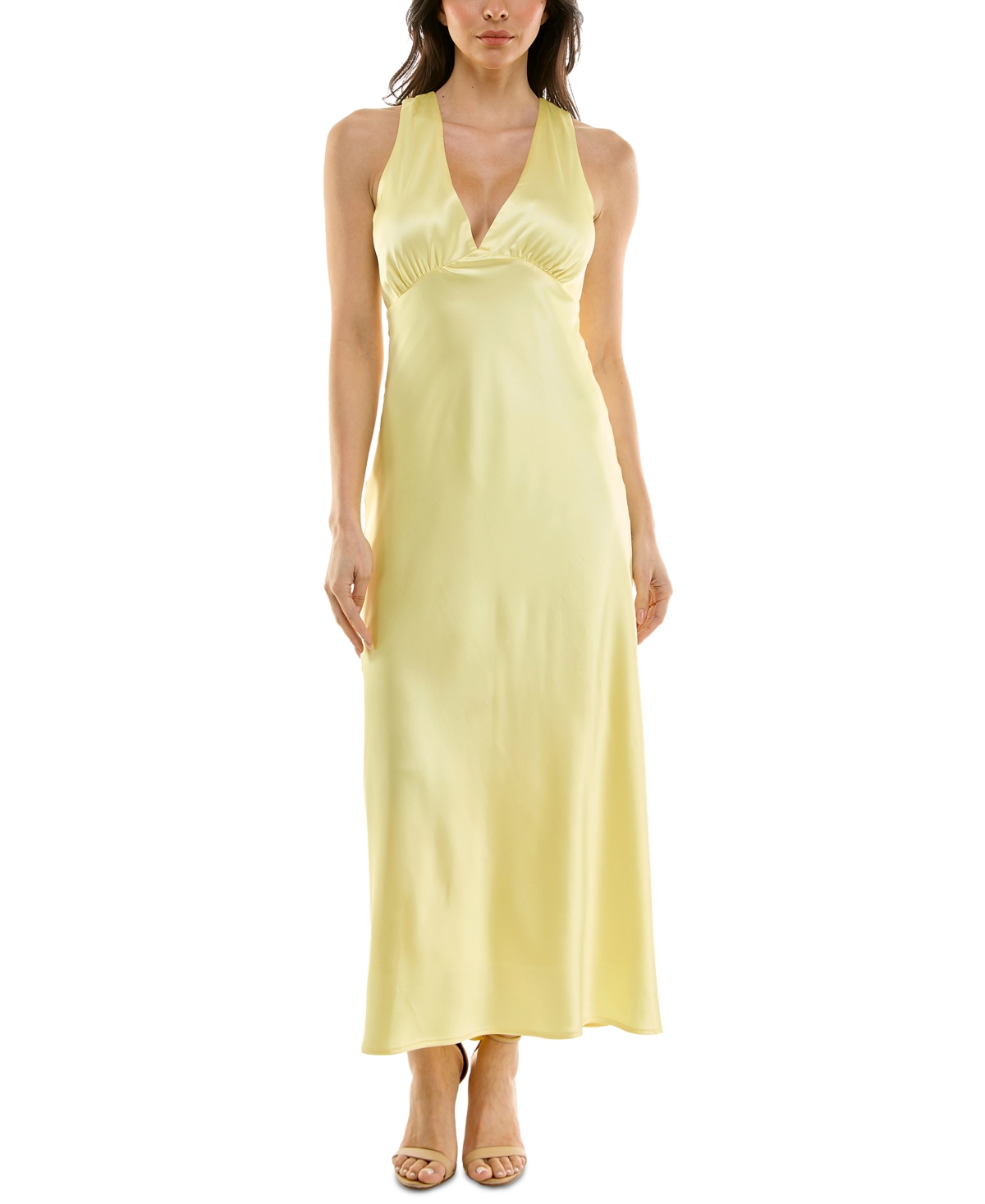 Click here for Emerald Sundae Juniors V-Neck A-Line Satin Midi Dr... prices