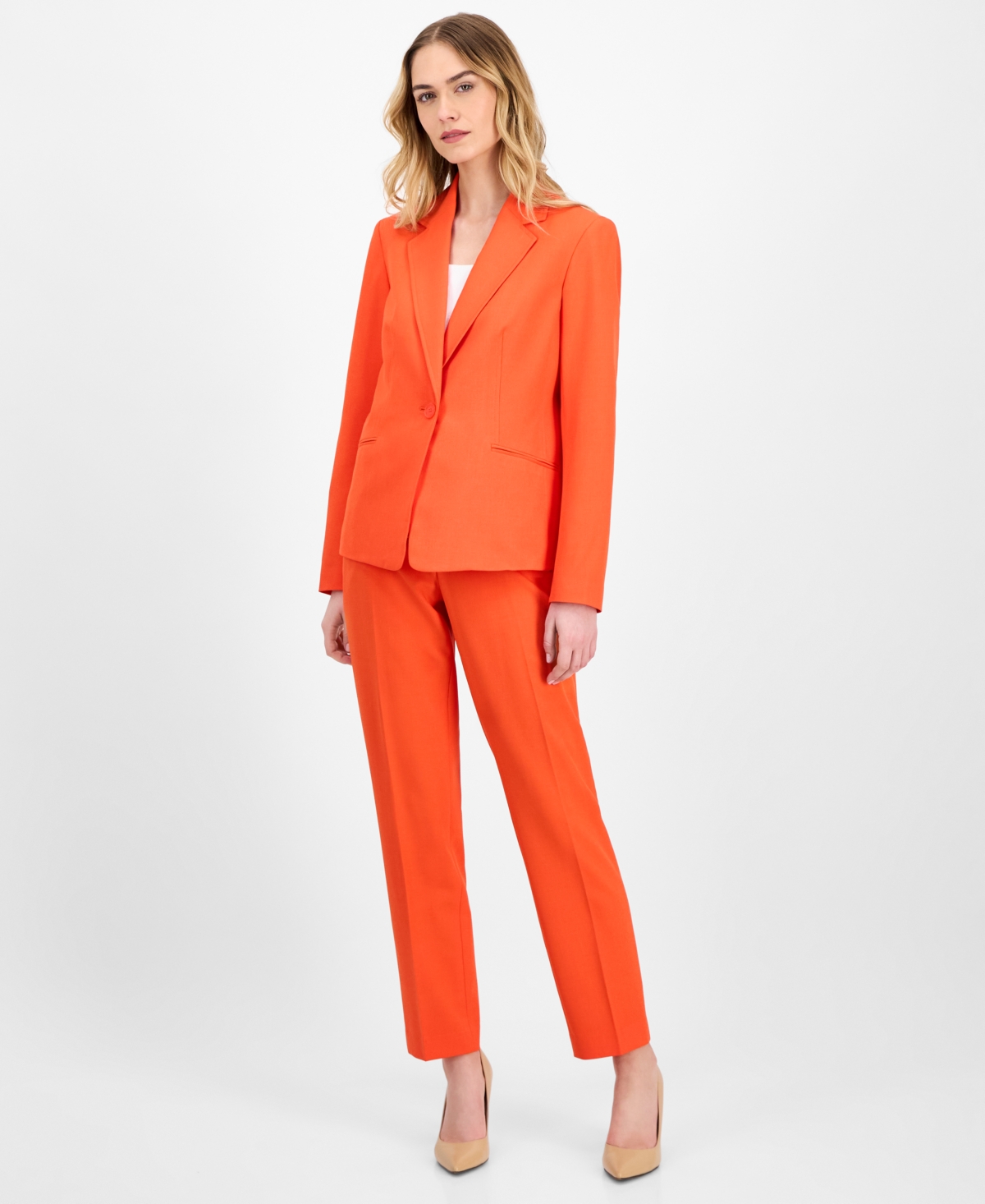 Click here for Le Suit Womens Crepe One-Button Straight-Leg Pants... prices