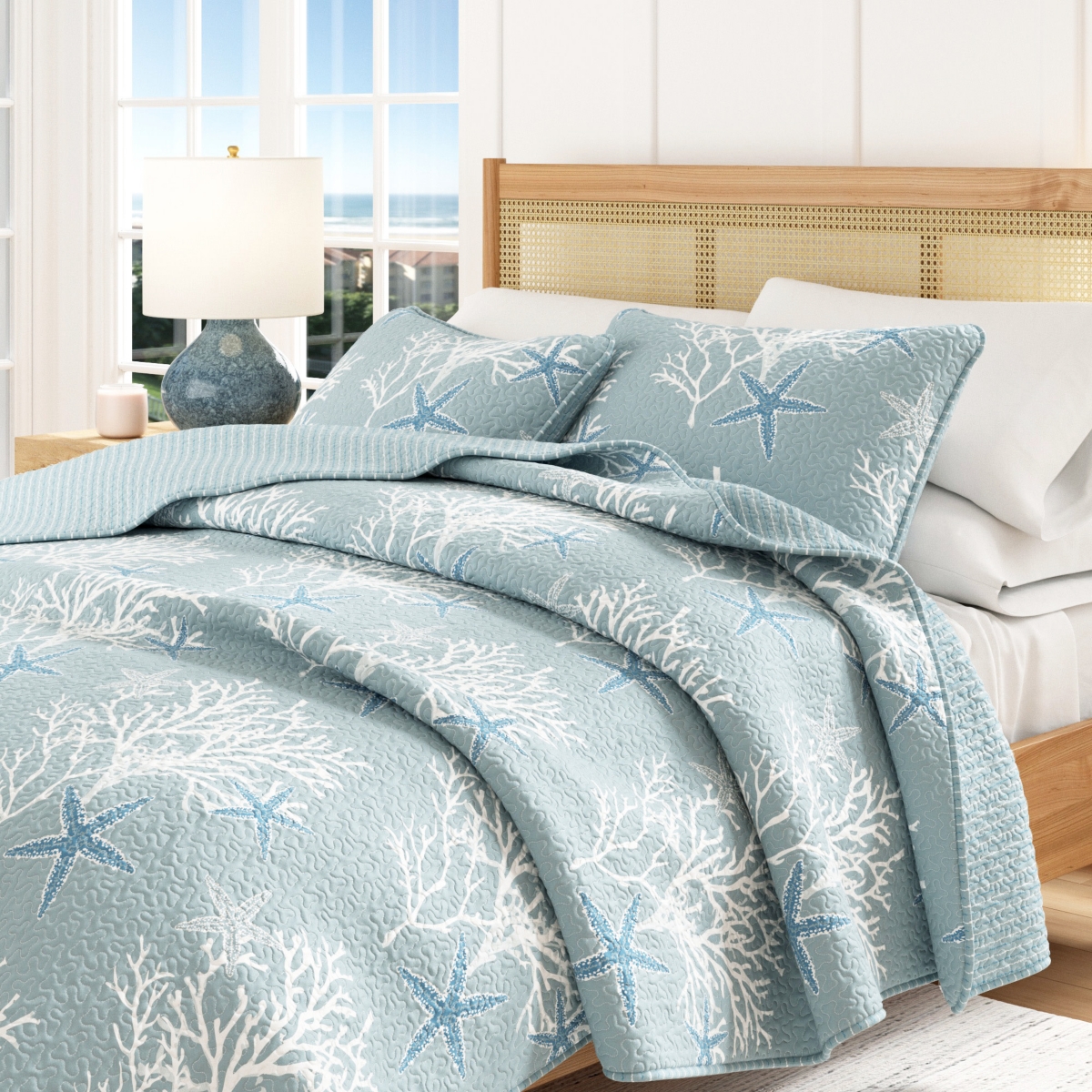 Click here for Linery & Co. Coastal Microfiber Quilt Set With Sha... prices
