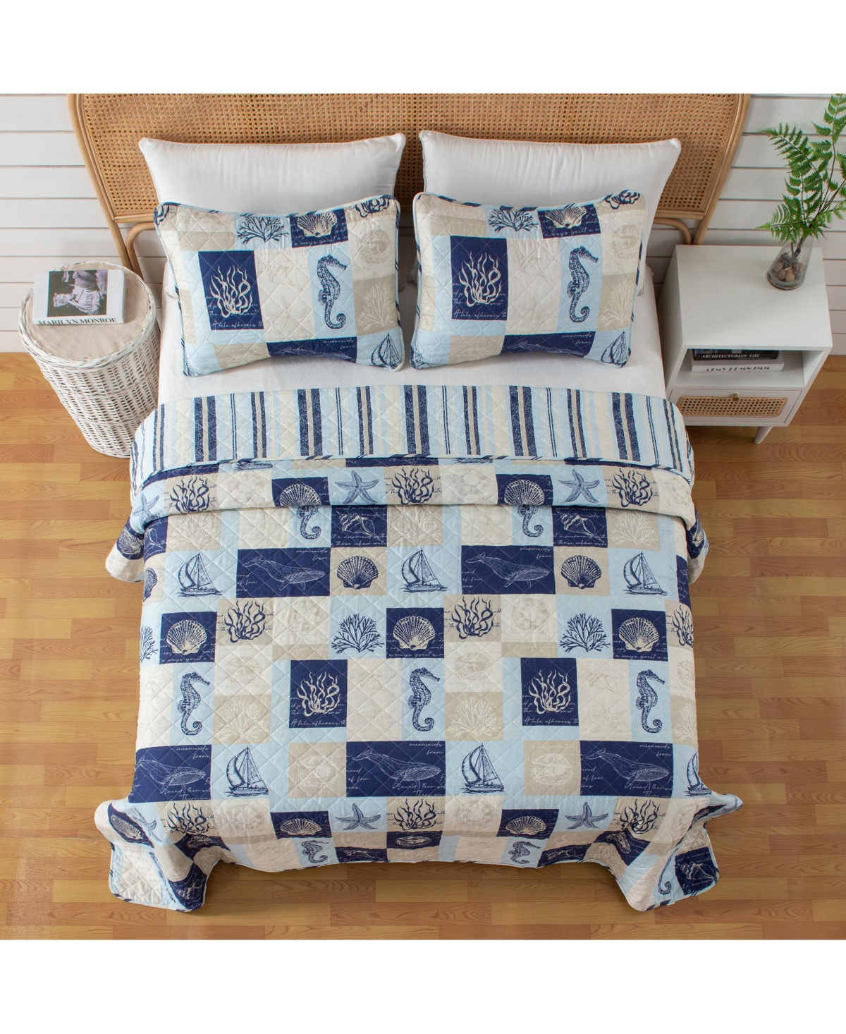 Click here for Linery & Co. Seashell Patchwork Microfiber Quilt S... prices