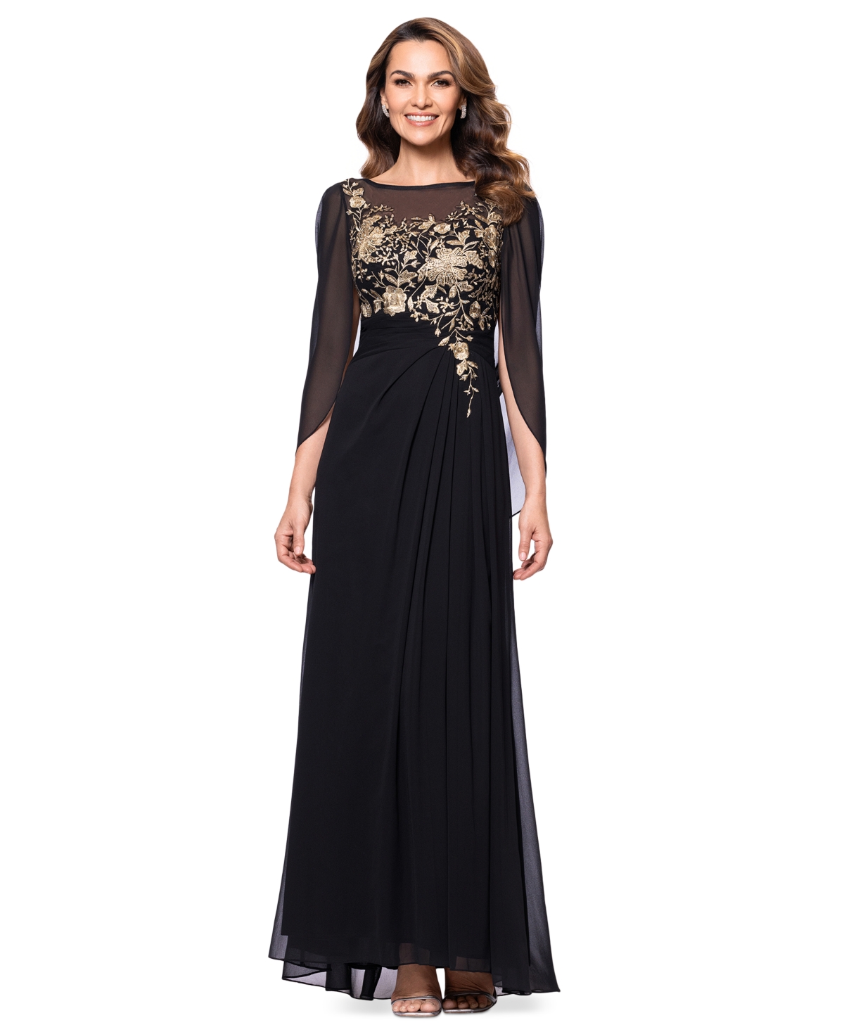 Click here for Betsy & Adam Womens Embroidered Cape-Sleeve Gown -... prices