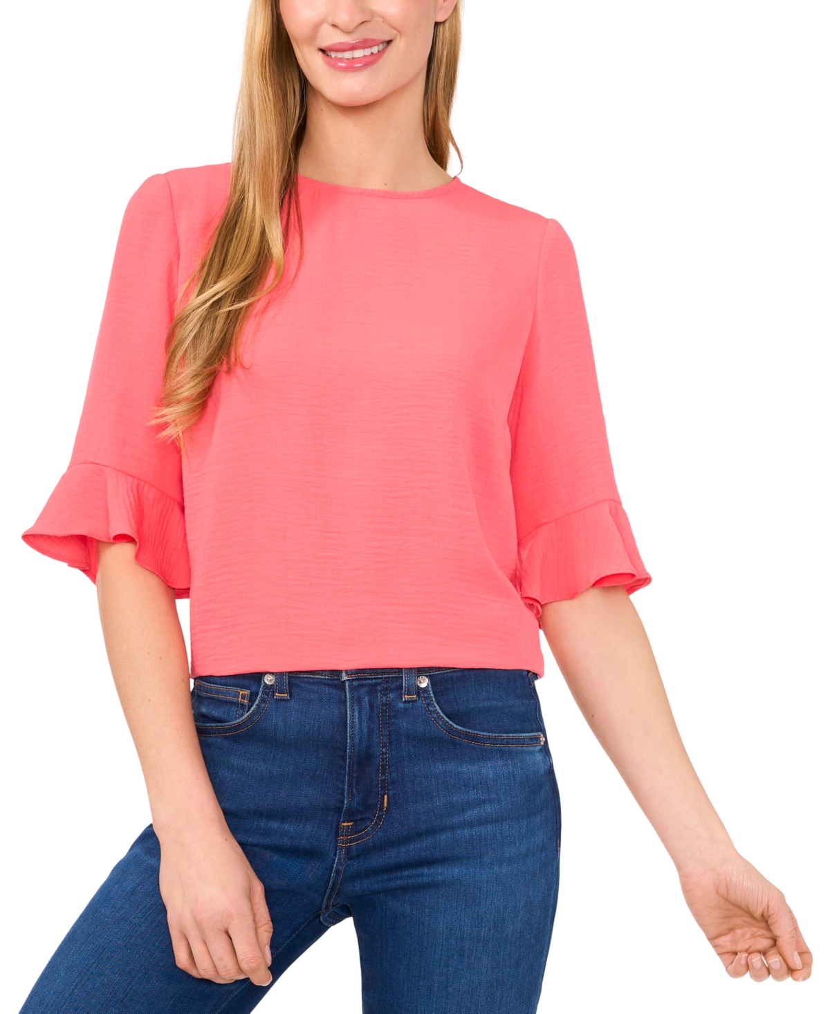 Click here for CeCe Womens Textured Ruffled-Cuff 3/4-Sleeve Crew... prices