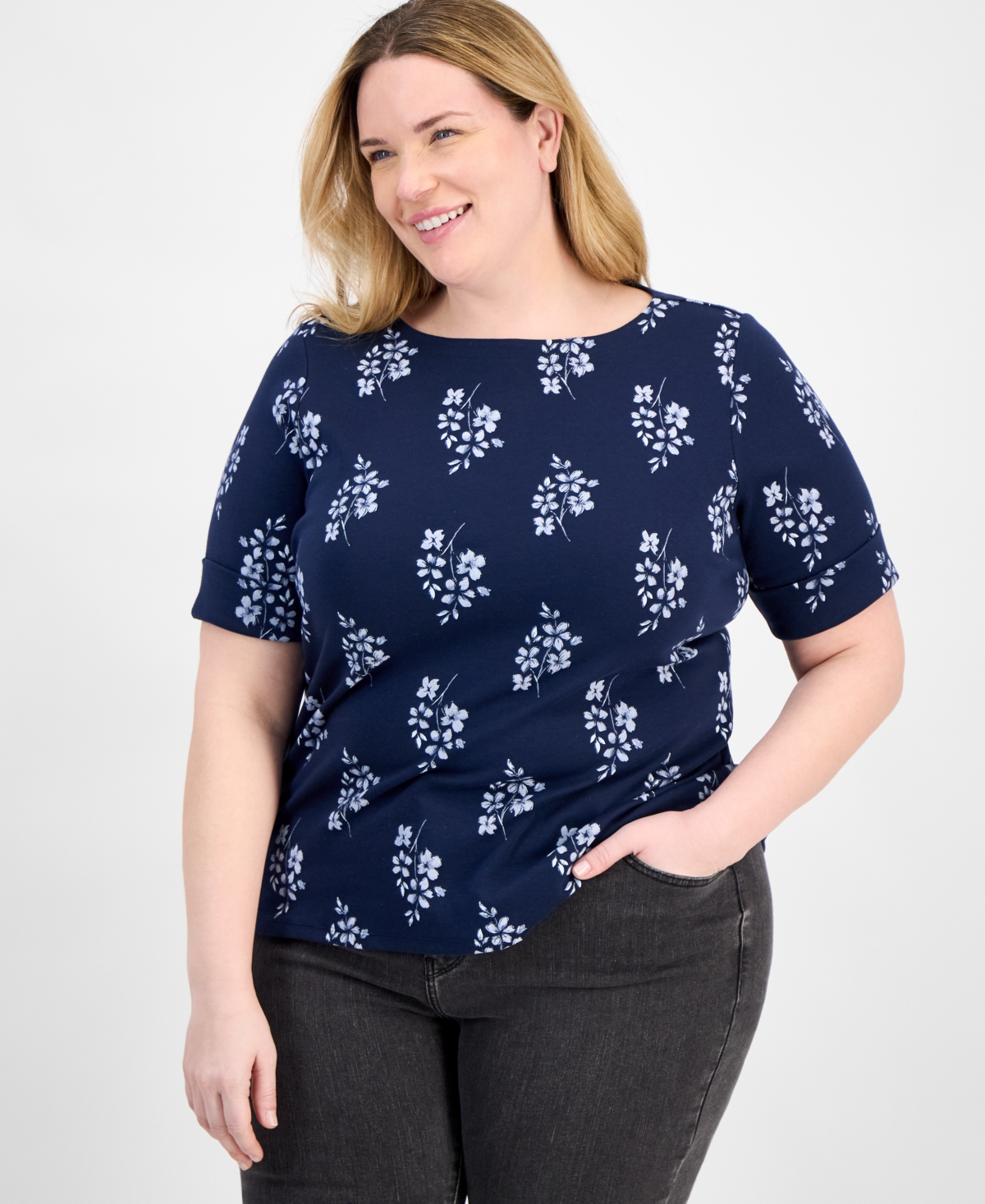 Click here for Style & Co Plus Size Printed Elbow-Sleeve Top  Exc... prices