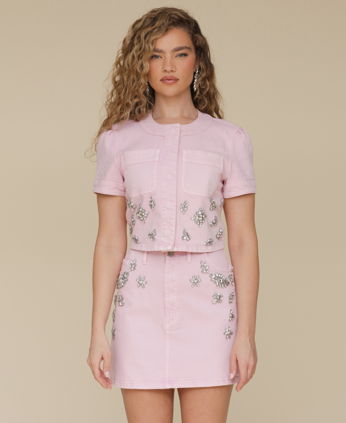 Click here for Avec Les Filles Womens Rhinestone-Trim Cropped Top... prices