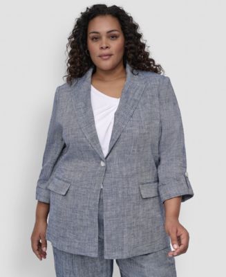 DKNY Plus Size One-Button Roll-Tab-Sleeve Jacket - Macy's
