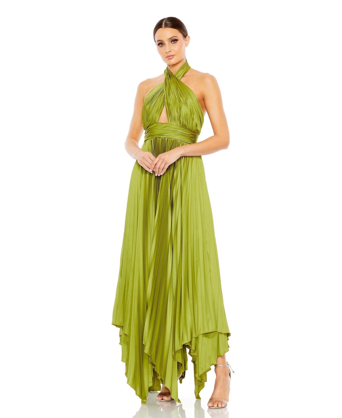 Click here for Mac Duggal Womens Pleated Halter Neck Asymmetrical... prices
