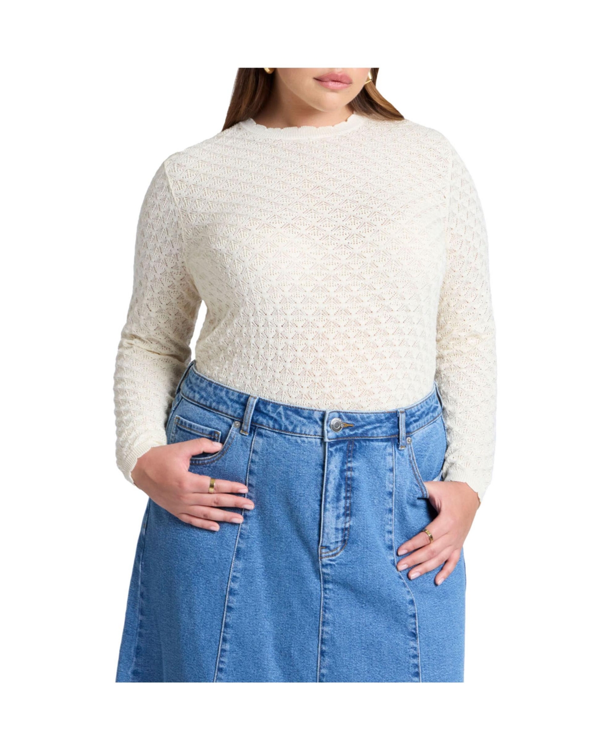 Click here for Eloquii Womens Crochet Sweater - Sugar swizzle prices