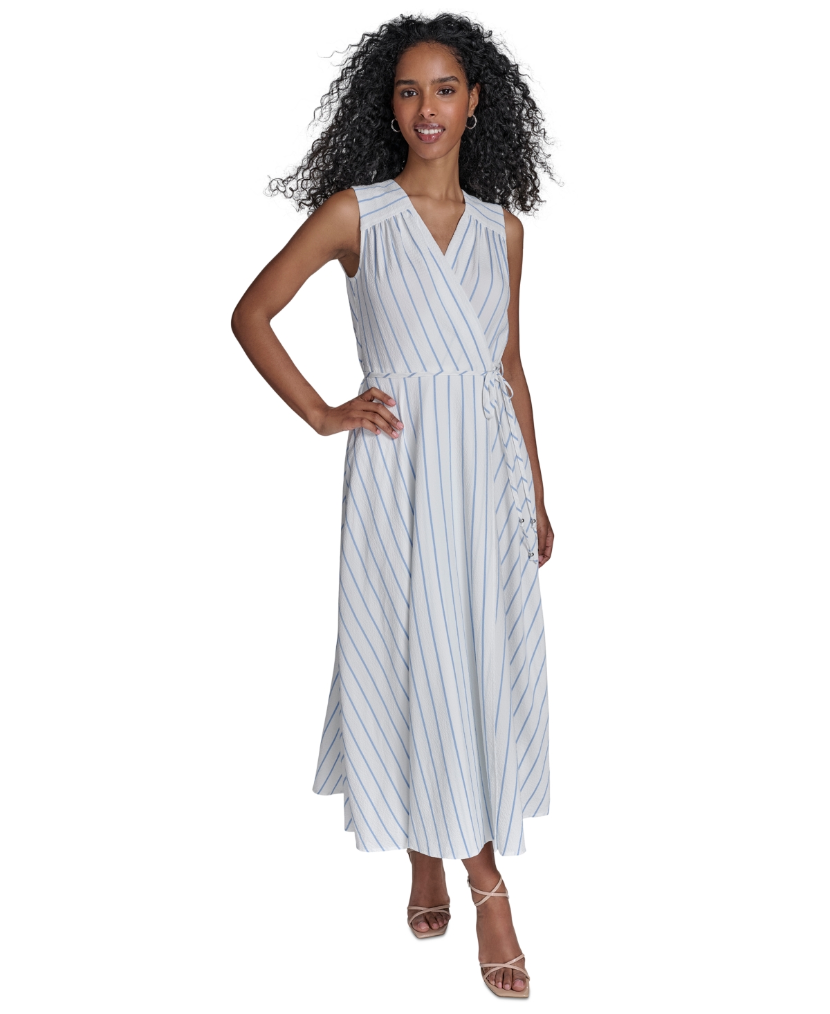 Click here for Calvin Klein Womens Striped Faux-Wrap Maxi Dress -... prices