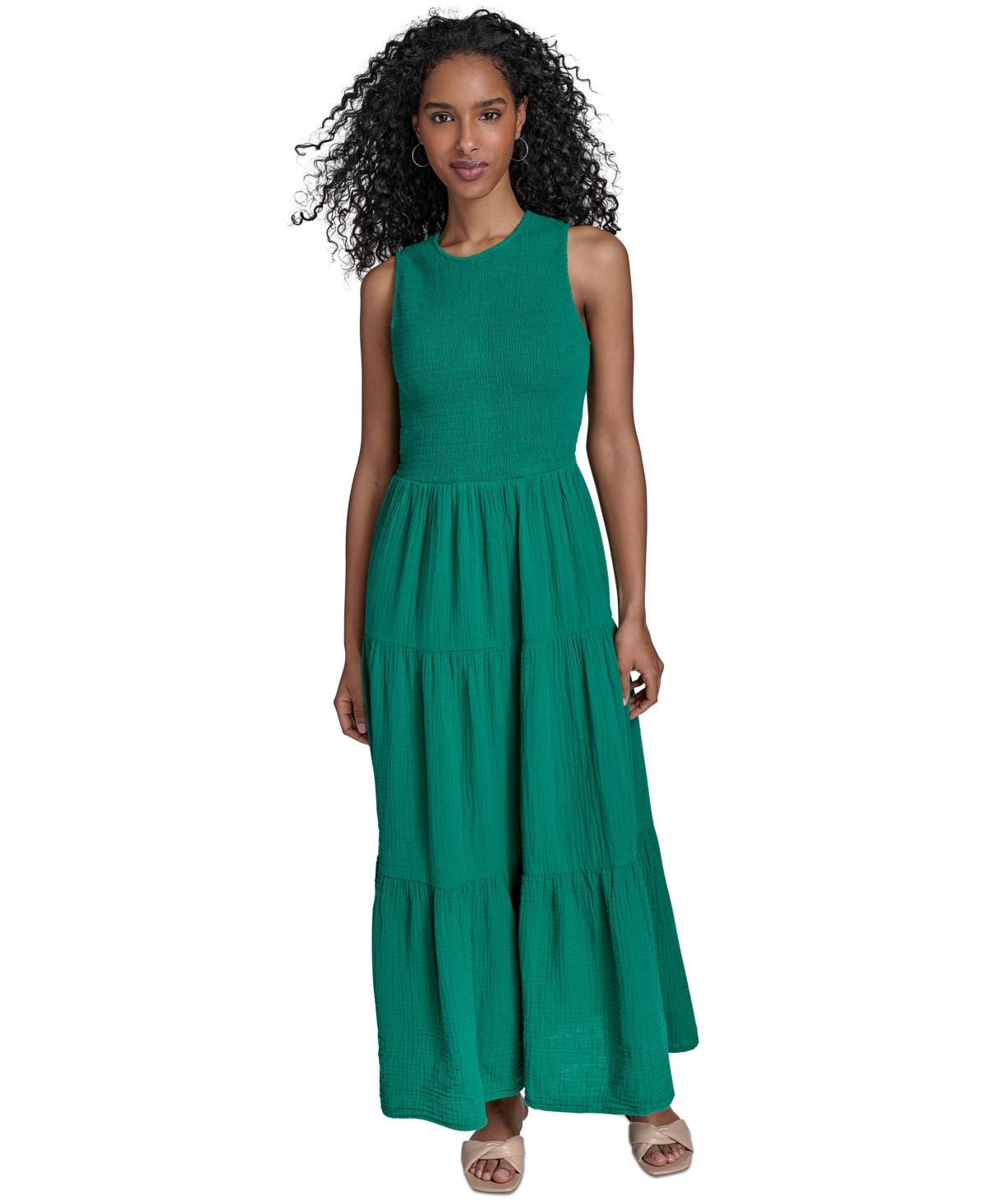 Click here for Calvin Klein Womens Cotton Smocked Tiered Maxi Dre... prices