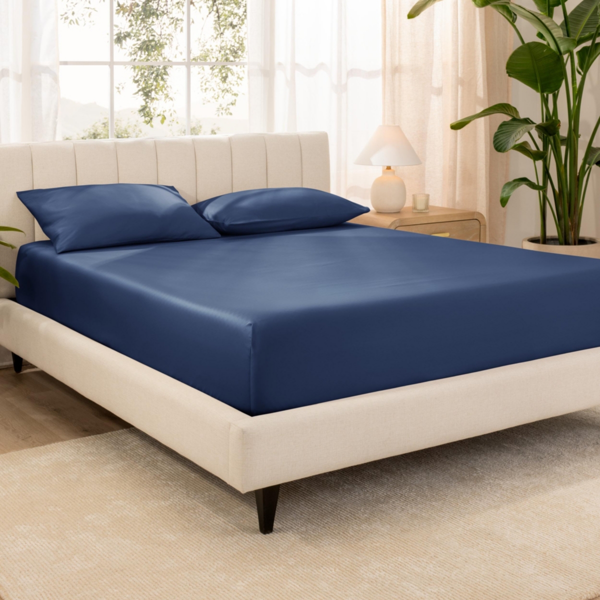 Click here for Bare Home Sateen Fitted Sheet - Dark blue prices
