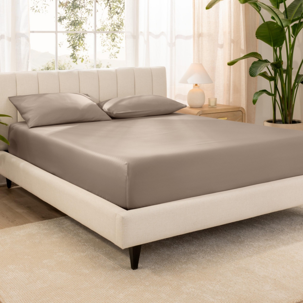 Click here for Bare Home Sateen Fitted Sheet - Taupe prices