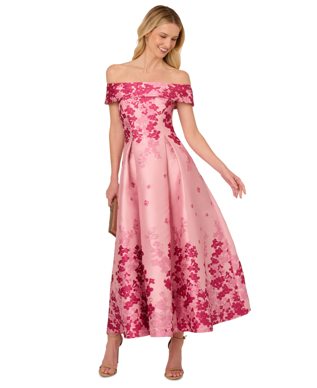 Click here for Adrianna Papell Womens Floral-Print Off-The-Should... prices