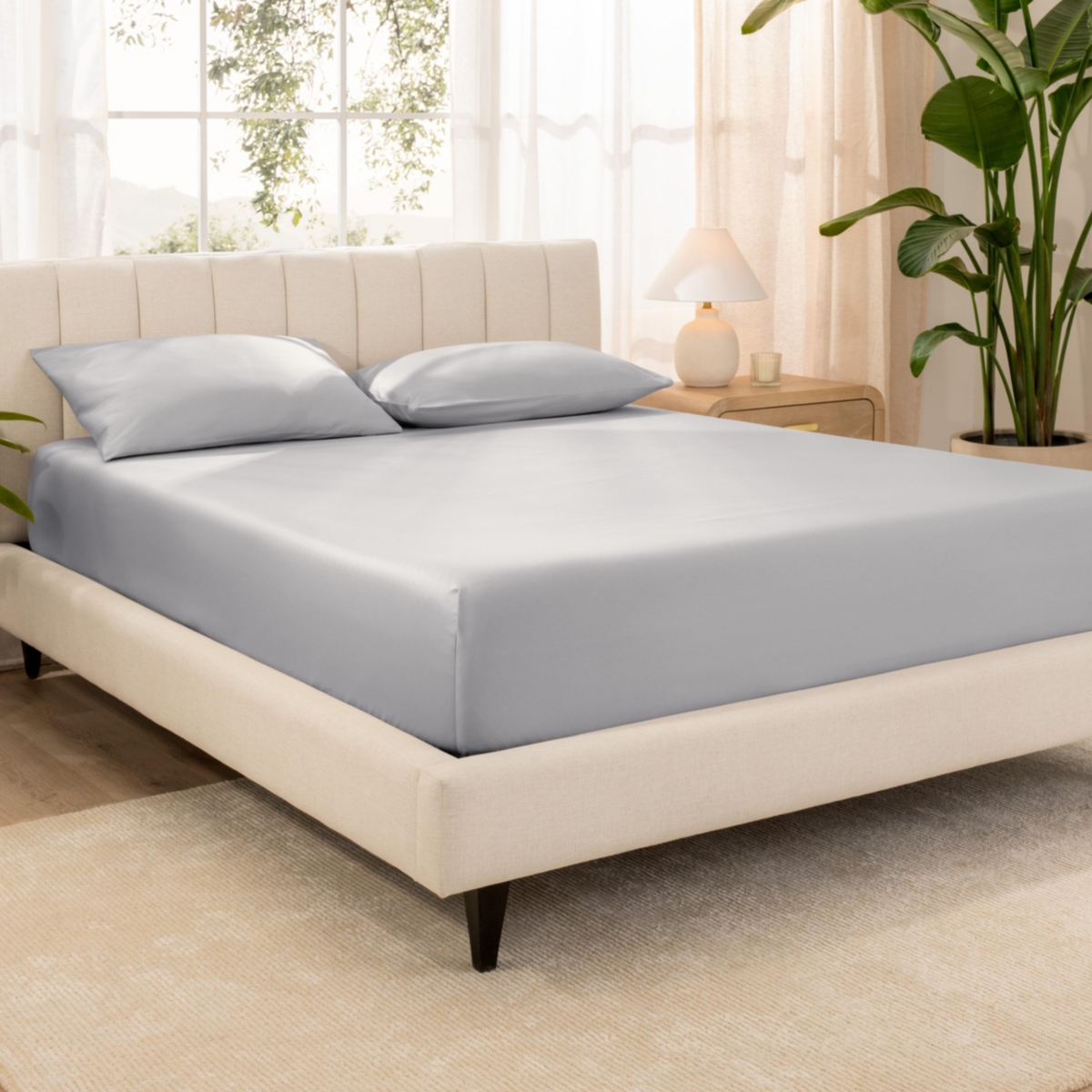 Click here for Bare Home Sateen Fitted Sheet - Light grey prices